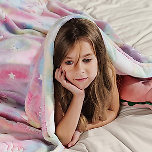 BORORO Unicorn Gifts for Girls Glow in The Dark Blanket 3 4 5 6 7 8 9 10 Year Old Unicorns Blanket Girl Gifts Unicorn Toys Age 6-8 Birthday Gifts