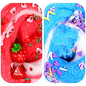 2 Pack Cloud Slime Kit with Blue Slime and Strawberry Slime Charms, Scented DIY Slime Supplies for Girls and Boys, Stress Relief Toy for Kids Education, Party Favor, Gift and Birthday