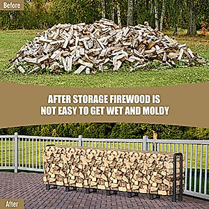 Hokut Firewood Rack Outdoor with Waterproof Cover - Upgraded Heavy Duty 8ft Log Rack Indoor Holder - Adjustable Fire Wood Racks - Black Storage Organizer Stand Tool for Fireplace