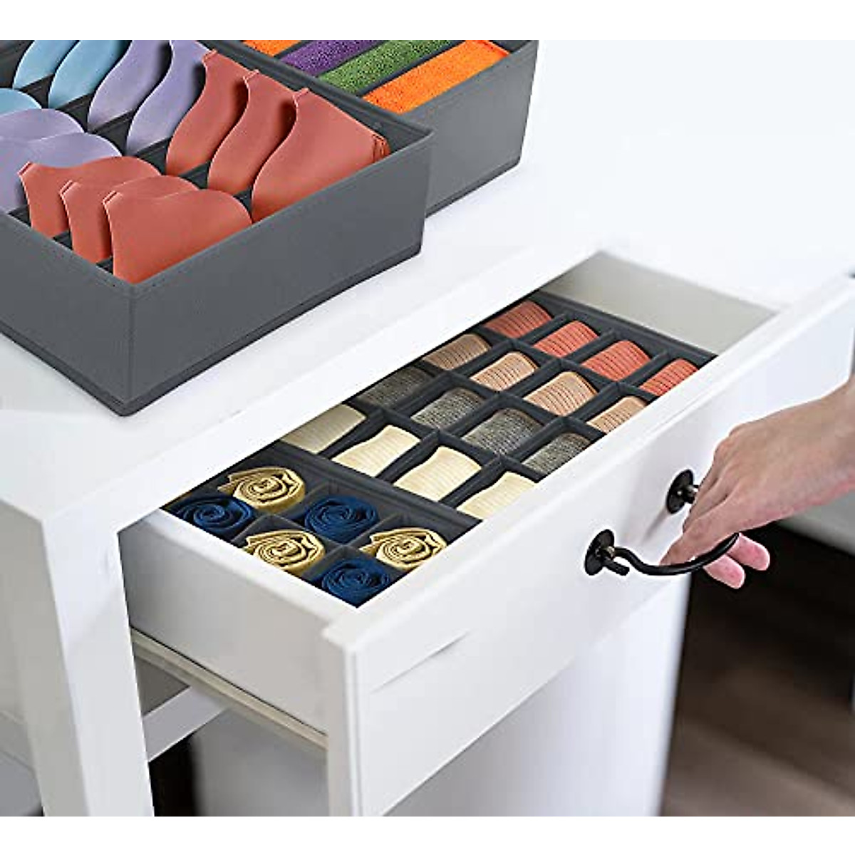 Bofoho Underwear Organizer, 4 PCs Foldable Closet Dresser Drawer Organizer for Clothes, Lingerie, Bra, Panty, Sock, Tie and Belt Storage (Dark Grey)