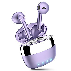 Wireless Earbuds Bluetooth, ENC Noise Cancelling Deep Bass in-Ear Stereo Ear Buds,IPX6 Waterproof Headphones with Mic, USB-C Charging Case, Touch Control Earphones for iPhone & Android Purple