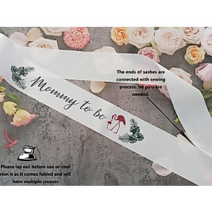 Mommy to Be Sash for Baby Shower - Flamingo and Palm leaf Sash for New Mom -Gift Ideal for Gender Reveal, Pregnancy Announcement, Welcome Baby,Pink or Blue Party Decorations