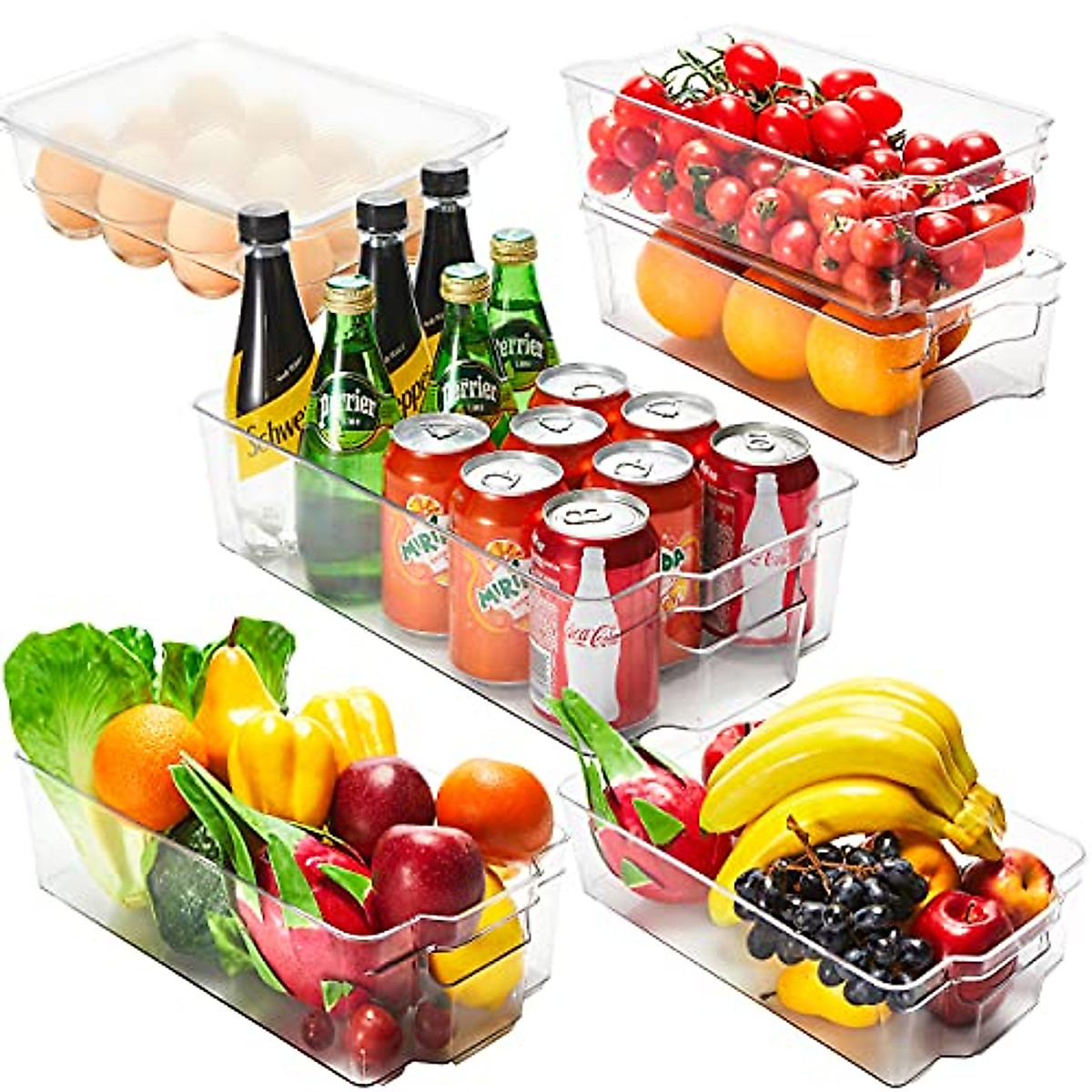 Jinamart Refrigerator Organizer Bins 6 Pcs Multiple Sizes Clear Plastic Storage Bins for Fridge, Freezer, and Pantry Organization, Includes 2 Wide, 2 Narrow, 1 Large Bin & 1 Egg Holder(12 Egg)