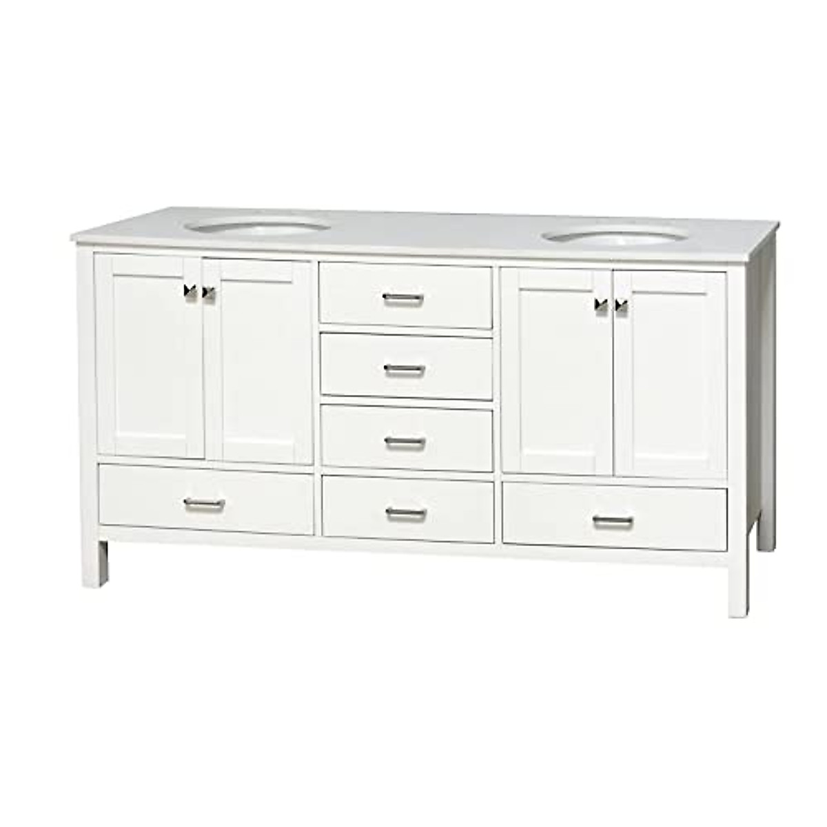 Kitchen Bath Collection Horizon 72-inch Double Bathroom Vanity (Engineered White/White): Includes White Cabinet with Engineered White Countertop and White Ceramic Sinks