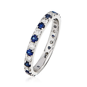 Ross-Simons 0.50 ct. t.w. Sapphire and .50 ct. t.w. Diamond Eternity Band in 14kt White Gold. Size 6