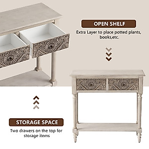 COSIEST Console Table with 2 Drawers, MDF Narrow Entryway Table with Storage Shelf, Wood Accent Sofa Table for Living Room, Entrance, Hallway, Couch, Light Grey