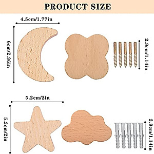 Wood Wall Hooks, 4 Pack Creative Coat Hooks Wall Mounted Rustic Wooden Hooks Heavy Duty Robe Hook Hat Rack Hooks for Hanging Bathroom Towels Clothes Hanger