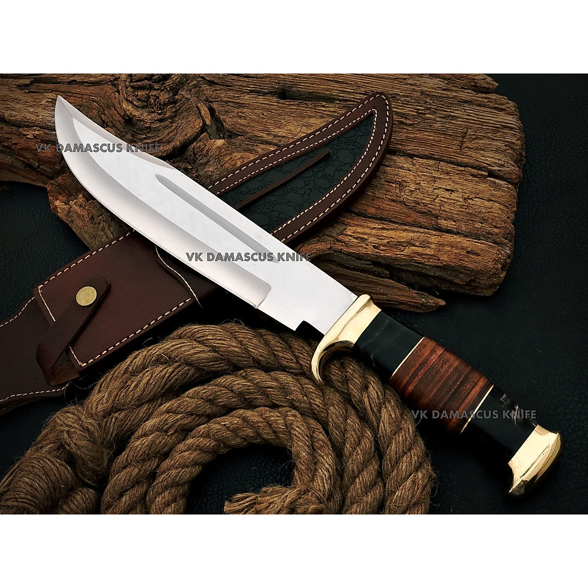 JNR Traders Handmade Dundee Bowie Knife Full Tang Hunting Knife, Large Bowie Knife with Sheath 17 inch Mirror Polished Carbon Steel Blade 3685