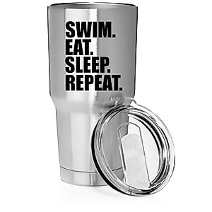 Smooth Body Tumbler Stainless Steel Vacuum Insulated Travel Mug Cup Gift Swim Eat Sleep Repeat (Stainless Steel, 30 oz)