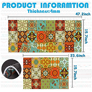 XIQIHEYUE Crystal Velvet Kitchen Rug Set, Anti-Fatigue Microfiber Comfort Runner, Non-Slip Waterproof Machine Washable Standing Mat, for Kitchen, Home, Laundry (2 Pieces)(15"×23"+15"×47", Bohemian B)
