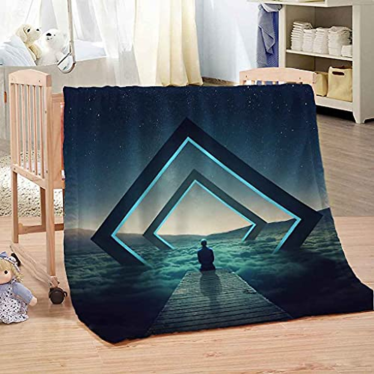 DALEM Soft Fleece Throw Blanket - Fluffy Microfiber Solid Blankets for Bed and Couch Double/Single Size - 59X79Inch Blue, Starry Wooden Bridge Printed Flannel Blanket for Bed, Couch and Sofa