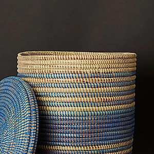 Handwoven Storage Basket Blue Stripe Flat Lid (16" Small)