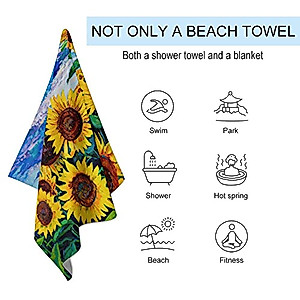 My Little Nest Bath Towels Quick Dry Bathroom Towels Oil Painting Sunflowers Modern Absorbent Shower Towels Soft Hand Towel Wash Cloths for Spa Pool Hotel Gym 31" x 51"