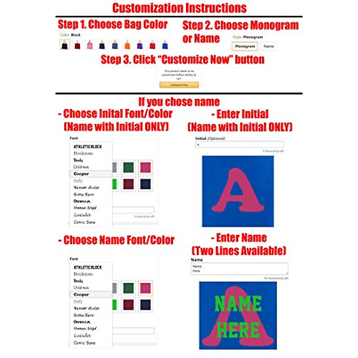 Personalized Zippered Tote| On-The-Go Monogrammed Tote Bag | Customize with a Name or Monogram (Black-Name)