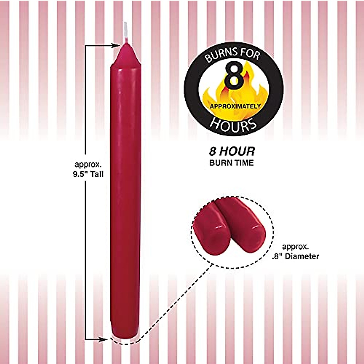 10 Pack Straight Unscented Red Candles - 9.5 Inch Tall Candle Sticks - Dripless Long Burning Candles for Dinner Table, Weddings, Home Decoration, Holidays - 8 Hour Burn Time