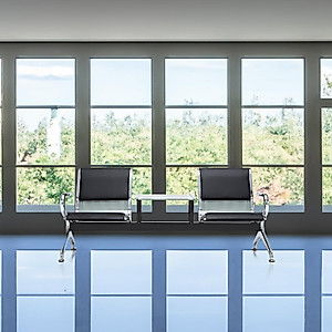 Walmokid 2 Seat Waiting Room Chairs, PU Leather Waiting Room Bench with Table and Arms,Reception Bench Seating for Office, Bank, Hospital, School, Barbershop, Airport, Black and Chrome…