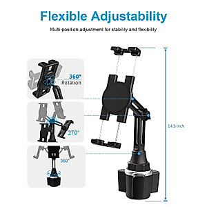 woleyi Universal Cup Holder Tablet Mount for Car Vehicle, Truck, Treadmill, Wheelchair, Golf Cart, Boat and More Cupholder for iPad Pro/Air/Mini, Galaxy Tabs, iPhone, All 4-13" Smartphones and Tablets