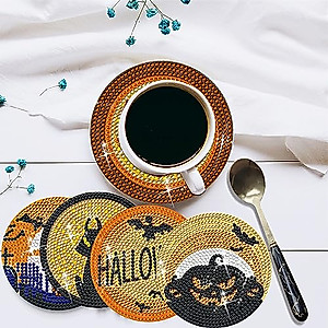 7 FloFairy Diamond Painting Coasters with Holder, Halloween DIY Diamond Art Kits for Beginners, Adults, Kids Small Diamond Painting Kit Art Craft Holiday Supplies (6PCS)