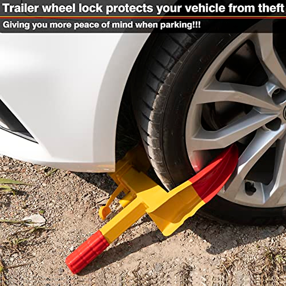 Trailer Wheel Lock, Wheel Clamp Lock Universal Wheel Boot Security Tire Lock Anti Theft Lock for Trailers Golf Cart Car Boat SUV Motorcycle Camper Car with 3 Keys (Bright Red &Yellow)