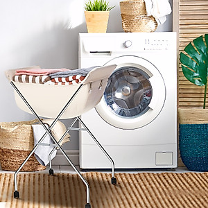 Mifoci Rolling Laundry Basket with Wheels, Foldable Rolling Laundry Cart Collapsible Hamper with Handle, Tubular Metal Frame and Removable Bag, White Bag Included, 24.4 x 19.7 x 34 Inches