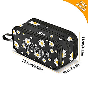 J JOYSAY Custom Daisy Flowers Pencil Case Large Big Capacity Personalized Pencil Bag for Girls Boys Customized Pencil Box Pouch Stationery Organizer for Adults Office Women