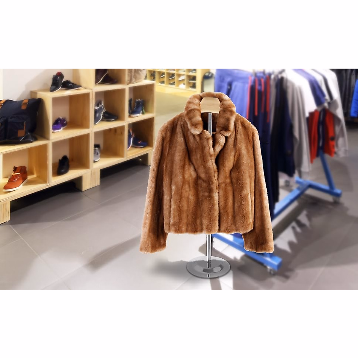 QWORK Adjustable Metal T-Shirt Display Stand, 2 Pack Foam & Wire Clothes Hanger Rack -16" to 28" for Coat Clothing Garment Retail, Craft Show