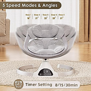 Ixdregan Baby Swings for Infants - Exclusive App & Bluetooth Electric Baby Swing, Smart Sensor&Timing, 5 Speeds, 12 Preset Lullabies and Back-Up Pillow, Portable Baby Swing for Indoor/Outdoor(Grey)