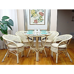Wickerix Pelangi Handmade Rattan Dining Wicker Chair W/Cushion, White Wash