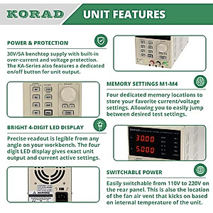 KORAD KA3005D - Precision Variable Adjustable 30V, 5A DC Linear Power Supply Digital Regulated Lab Grade…