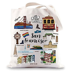 BWWKTOP San Francisco Canvas Tote Bag San Francisco Souvenirs Gifts San Francisco Shoulder Bag San Francisco Grocery Bag (San Francisco)