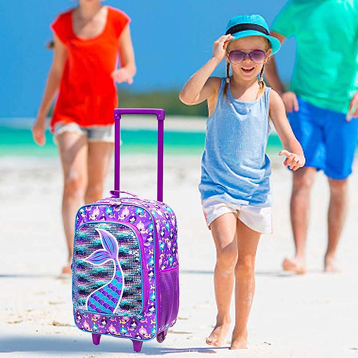 gxtvo Kids Suitcase with Wheels for Girls, Mermaid Rolling carry on Luggage for Toddler Children