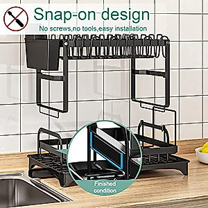 Hovshelf Dish Racks for Kitchen Counter, Dish Drying Rack with Drainboard, 2 Tier Dish Drainers for Kitchen Counter(Black)