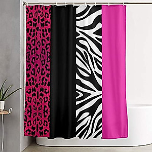 LOKMU 4 Pcs Shower Curtain Sets with Non-Slip Rugs,Toilet Lid Cover and Bath Mat,Pink Leopard Print Waterproof Shower Curtain with 12 Hooks, Bathroom Decor Sets, 72"x 72"