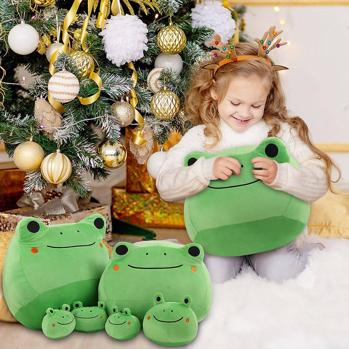 KWQBWQF Cute 3D Green Frog Plush Pillow Toy 12 Inch, Cool Chubby Frog Plushie Room Decor, Soft Stuffed Animals Toy Hugging Plush Gift for Kids