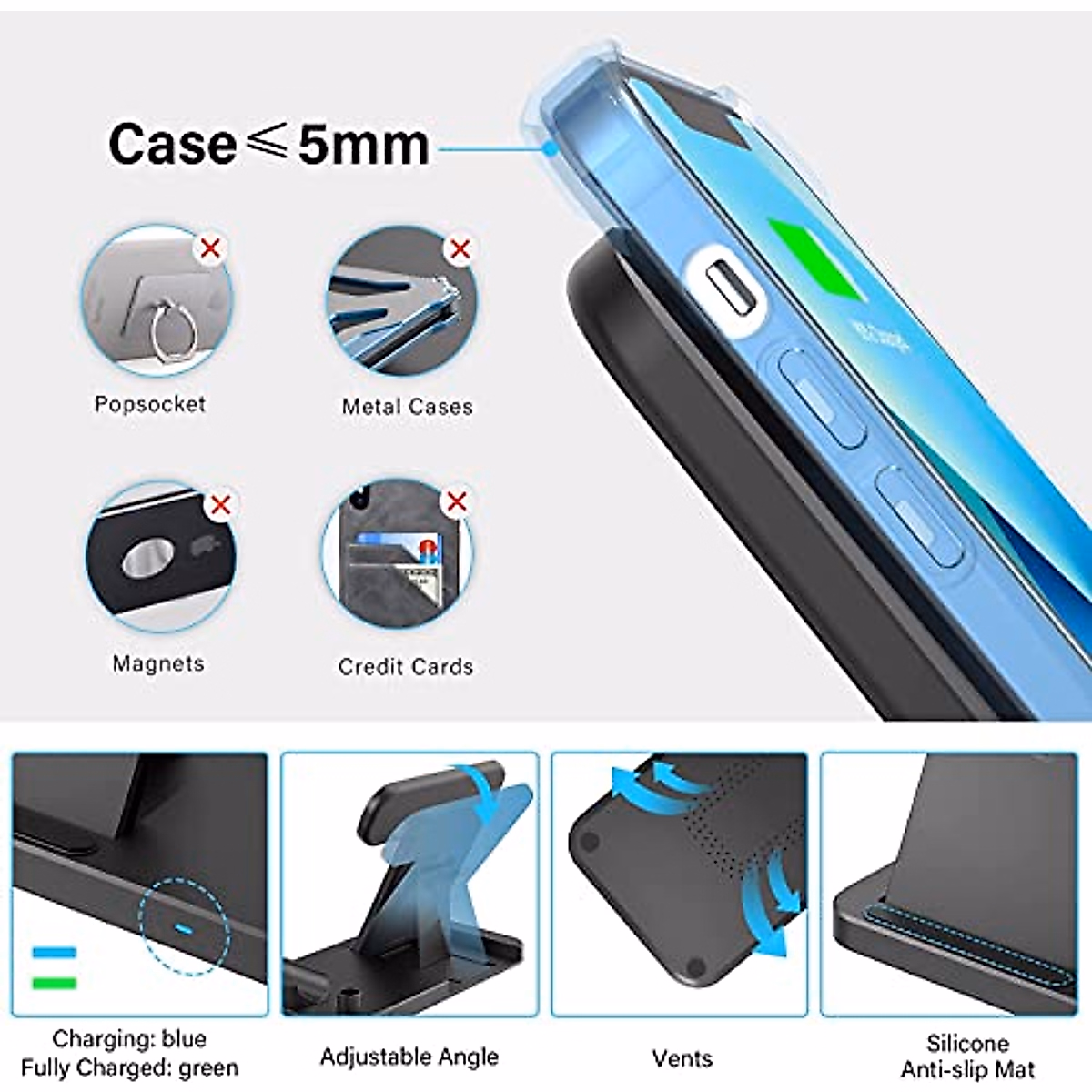 Wireless Charger, 4 in 1 Fast Wireless Charging Station for iPhone 14 13 12 11/ Pro/XS/XR/X/SE/8/8 Plus,18W Fast Charging Dock Stand Compatible with iWatch S7/S6/5/4/3/2/AirPods 1/2/Pro&Apple Pencil 1