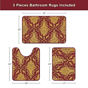 Loom and Mill Luxury Bathroom Rugs Set 3 Pieces, Absorbent & Non-Slip Chenille Memory Foam Bath Rug Set with U Shaped Toilet Mat, Soft Washable Bath Mats for Bathroom Floor,Tub and Shower(Red)