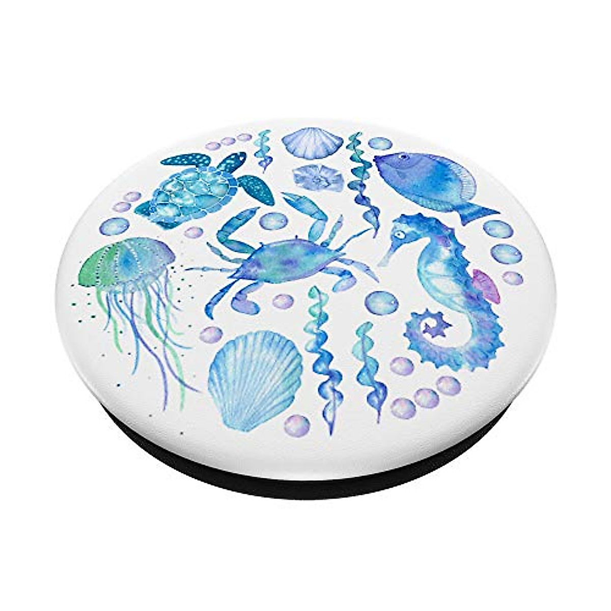 Cute Sea Ocean Life Turtle Crab Seahorse Fish Watercolor PopSockets PopGrip: Swappable Grip for Phones & Tablets