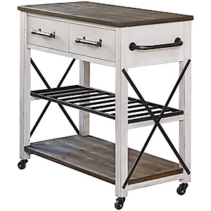 FirsTime & Co. Off-White and Brown Aurora Kitchen Cart, Coffee Bar and Microwave Stand, Island on Wheels with Storage, Wood and Metal, Farmhouse, 31.5 inches