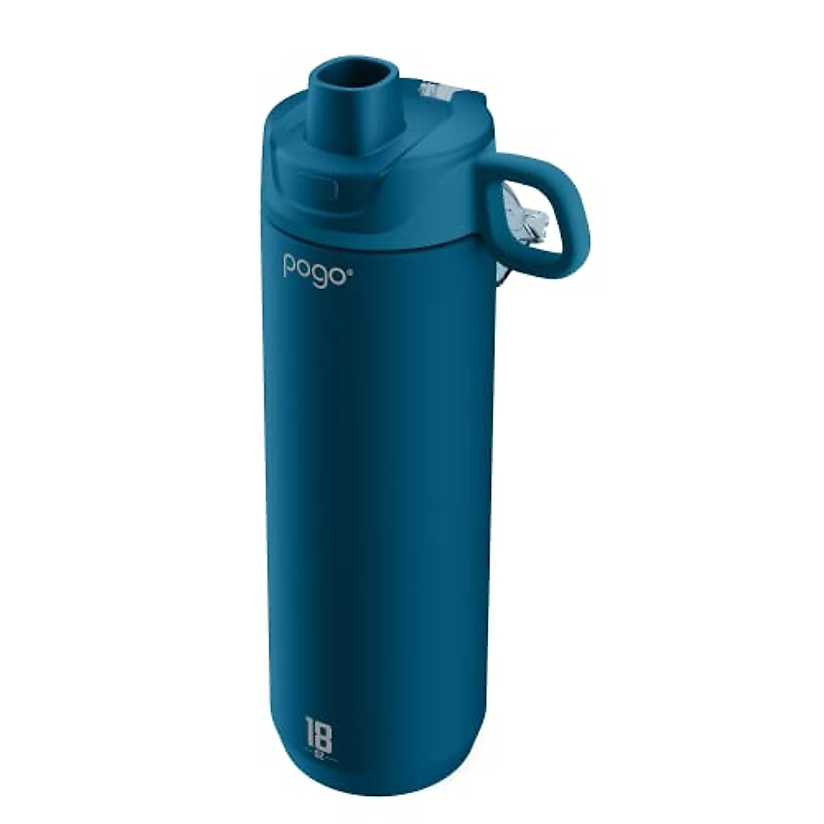 Pogo Active Vacuum Insulated Stainless Steel Water Bottle with Leak Proof Chug Lid and Silicone Carry Loop, Powdercoat, Poseidon, 18 oz