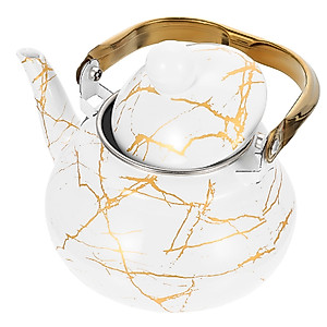 LABRIMP Marble Enamel Jug Gas Top Kettle Espresso Maker Camping Stoves Ceramic Tea Kettle Warmer Coffee Pot Enamel Stovetop Kettle Drip Coffee Kettle White Vintage Pear Shaped Pot