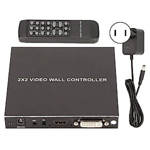 Ejoyous Video Wall Controller, 4 Channel DVI TV Wall Controller 180 Degree Rotating HD Multimedia Interface Splicing Display Processor with IR Remote Control (US Plug)