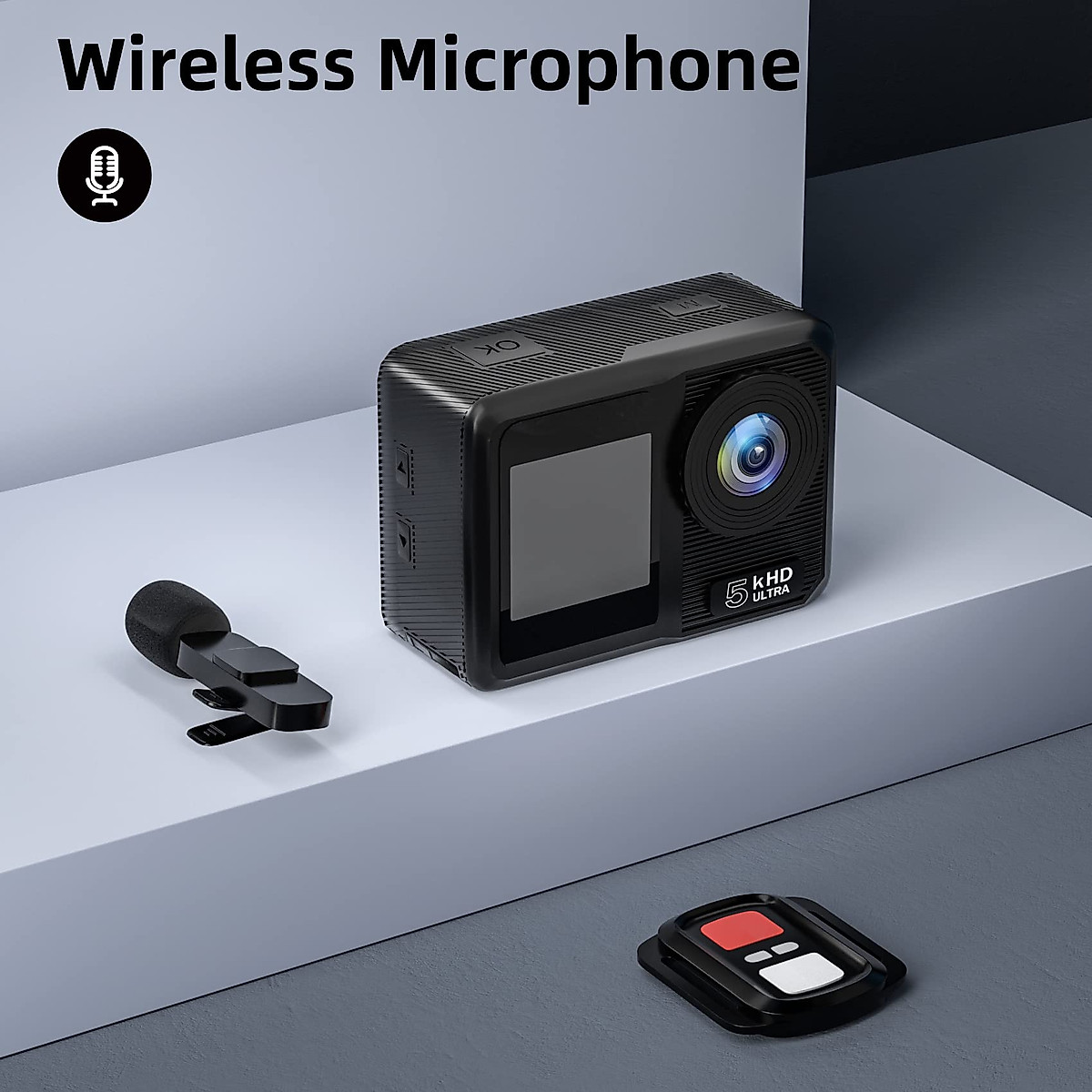 5K 24MP Action Camera, Ultra HD 131FT Underwater Cameras with Dual Touch Screen, Waterproof Video Camera Wireless Microphone and Remote Control Sports Cameras with 64G SD Card & Accessories Kit