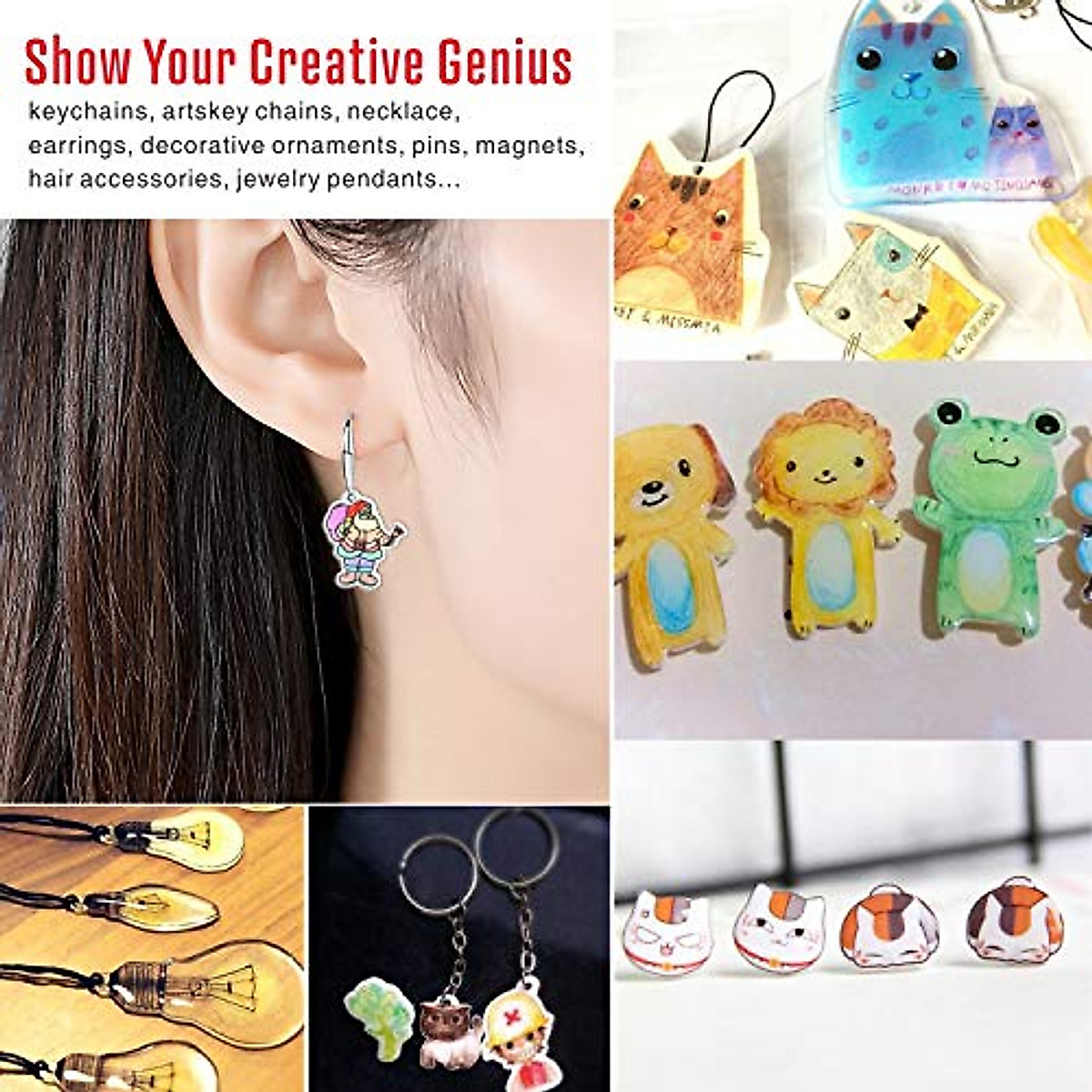 BAPHILE Shrinky Dink,301PCS Shrink Art Plastic Sheets Kit Include 20PCS Clear Frosted Heat Shrinky Paper with 281PCS Keychains Accessories for Adults Kids Creative Craft School Project