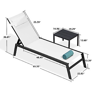 PURPLE LEAF Outdoor Lounge Chairs Set Patio Chaise Lounges Outside with 2 Side Tables for Beach Pool Sun Lounger Reclining Chair White