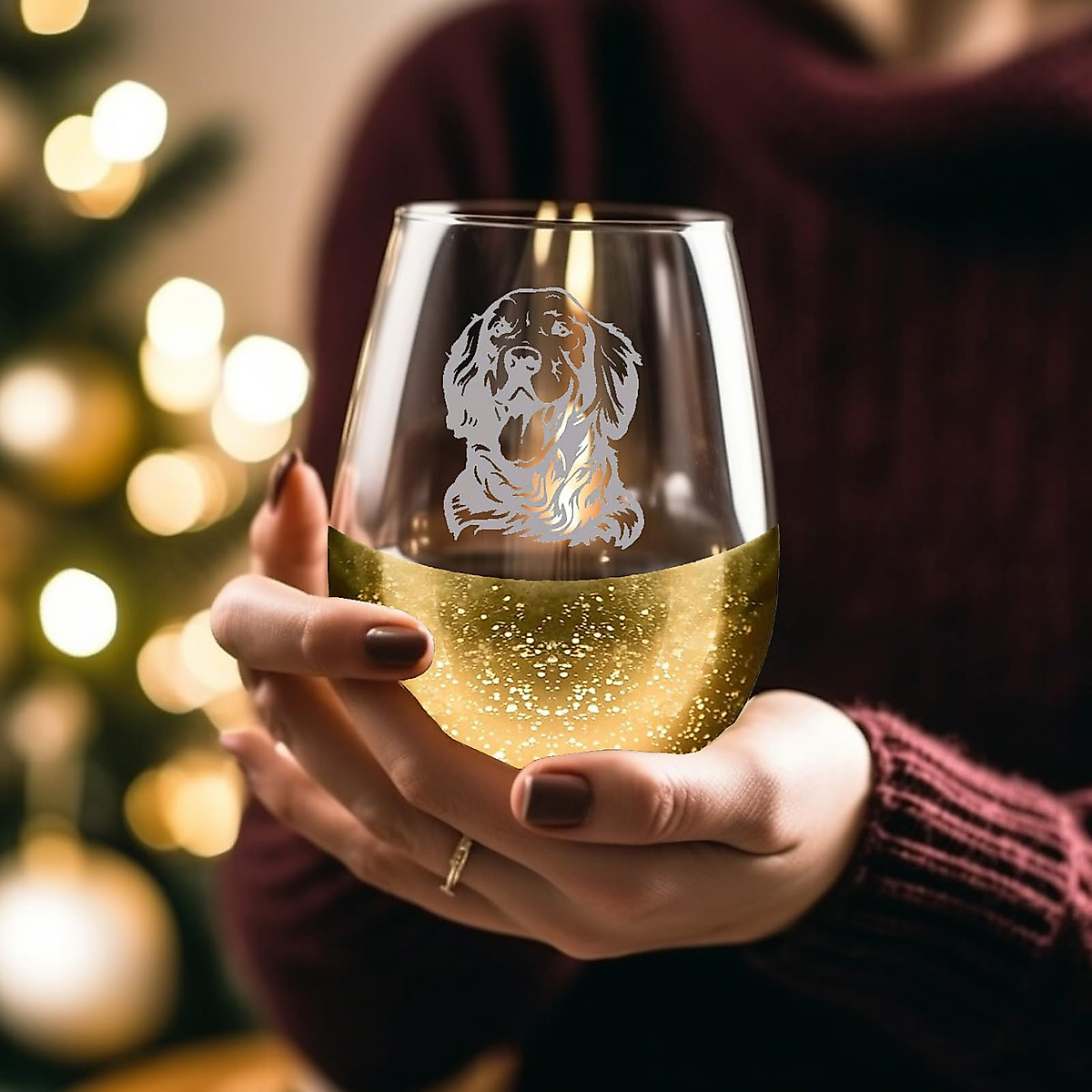 Valentines Day Gifts for Golden Retriever Dog Mom Dog Dad, Golden Retriever Dog Face Etched Gold Wine Glass