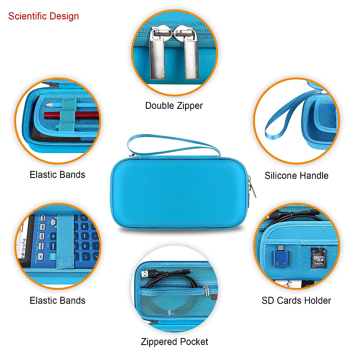 Elonbo Carrying Case for Texas Instruments TI-84 Plus CE/TI-84 Plus/TI-83 Plus/TI-83 Plus CE Color Graphing Calculator, Extra Mesh Pocket Fits Charging Cable Charger Manual, Blue
