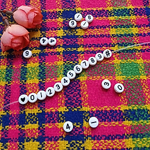 Amaney 500pcs Number Beads 7x4mm 0-9 Heart # White Acrylic Plastic Round Shape Loose Beads