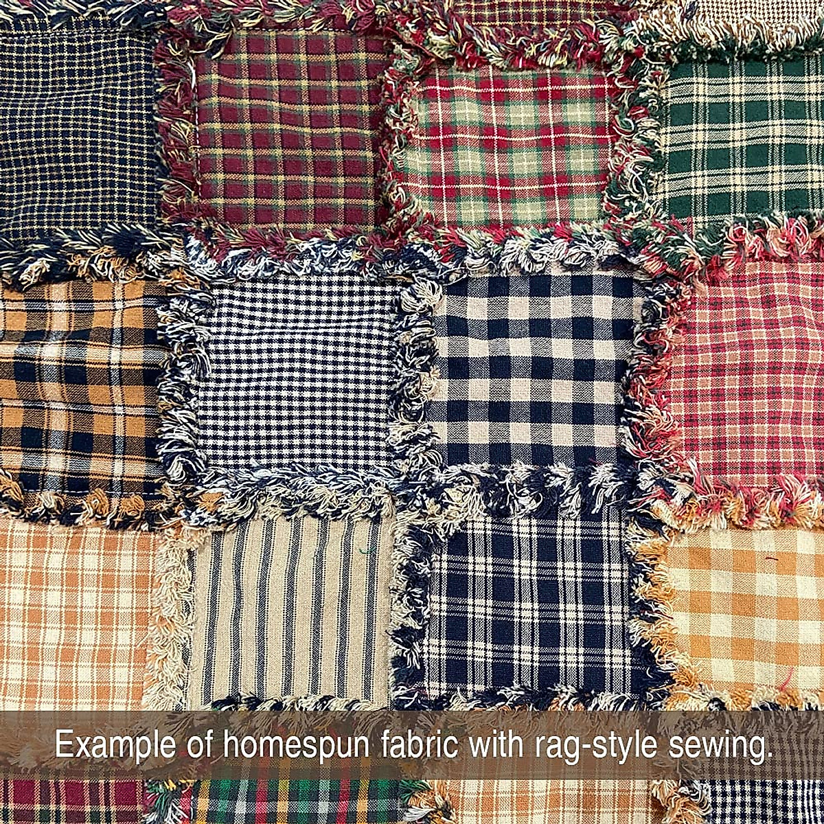 Black & Tea Dye Primitive Ticking Stripe Homespun Cotton Plaid Fabric by JCS - Sold by The Yard