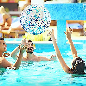 Utoimkio 16 Inch Giant Inflatable Beach Ball Swimming Pool Ball, Bling Bling Glitter Sparkle Sequin Beach Floatable Balls for Summer Holiday Parties Favors, Outdoor Water Fun Toys (Color A)