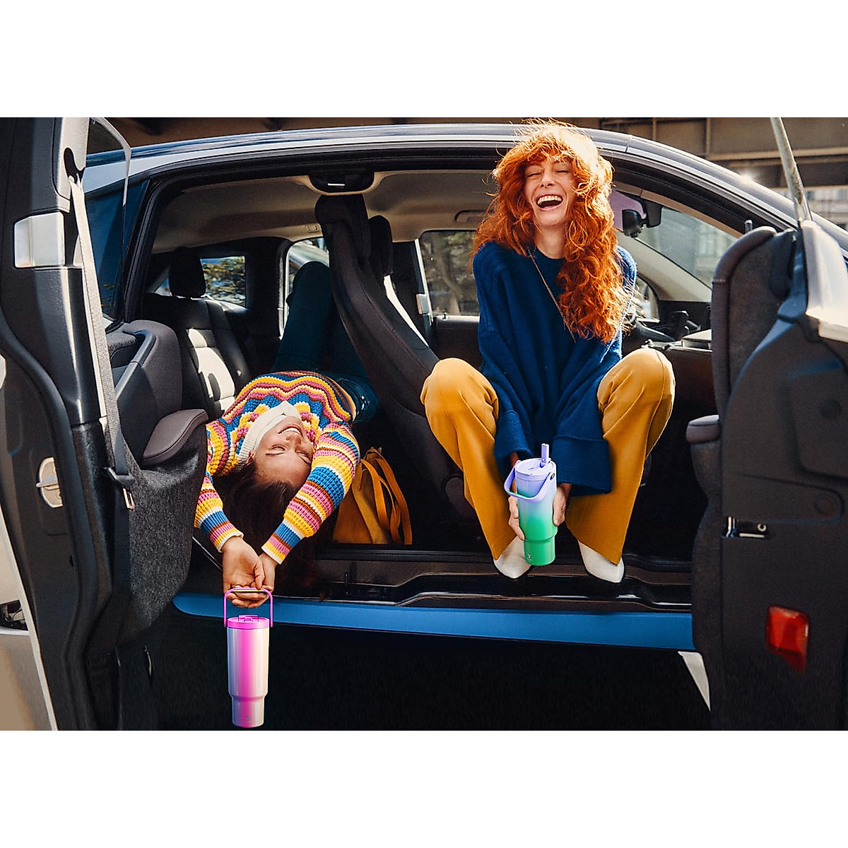 Meoky 40 oz Tumbler with Handle and Straw, Insulated Water Bottle, Stainless Steel Travel Mug, Keeps Cold for 34 Hours, 100% Leak Proof, Fits in Car Cup Holder (Blush)